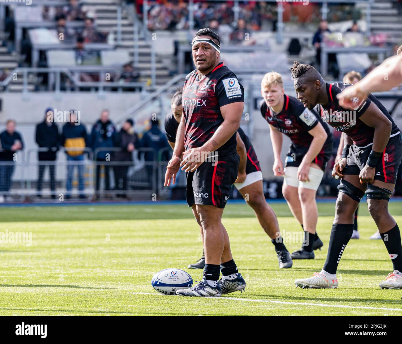 LONDON, UNITED KINGDOM. 02, Apr 2023. Mako Vunipola of Saracens looks ...