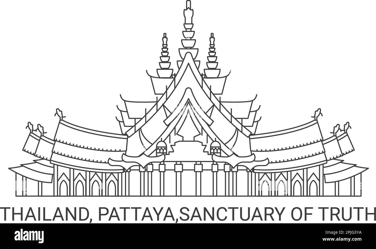 Thailand, Pattaya,Sanctuary Of Truth, travel landmark vector ...
