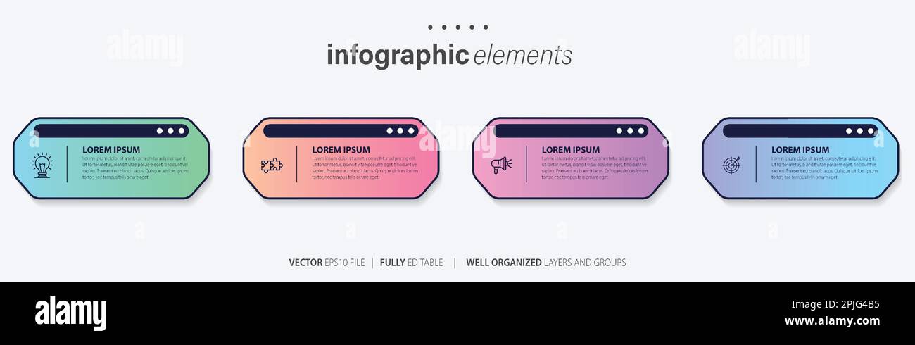 Business infographic elements template design with icons and 4 options ...