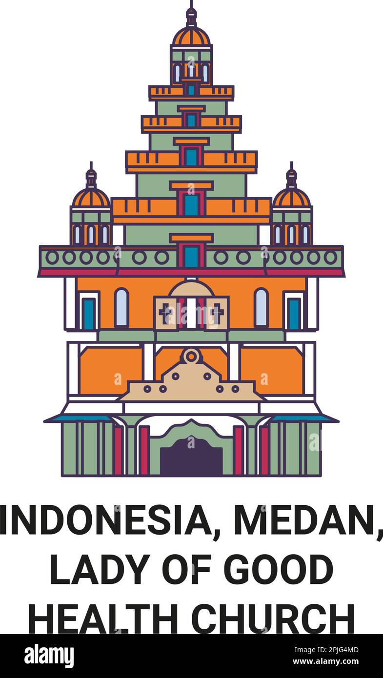 Indonesia, Medan, Lady Of Good Health Church travel landmark vector ...