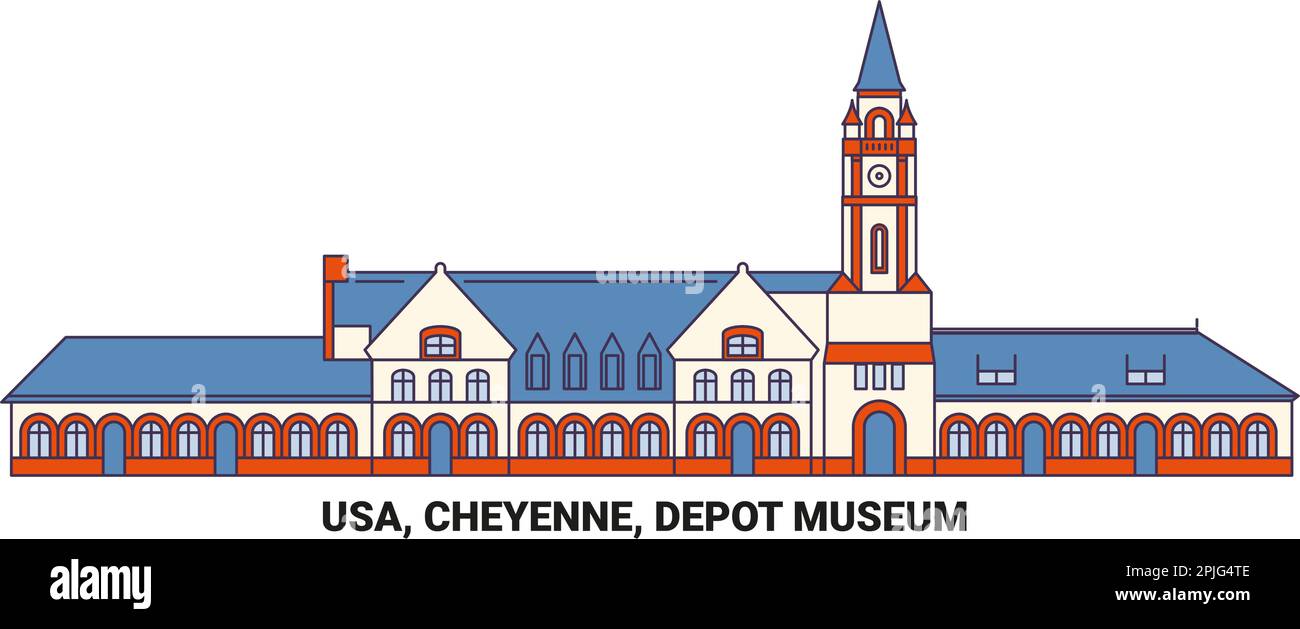 Usa, Cheyenne, Depot Museum travel landmark vector illustration Stock ...