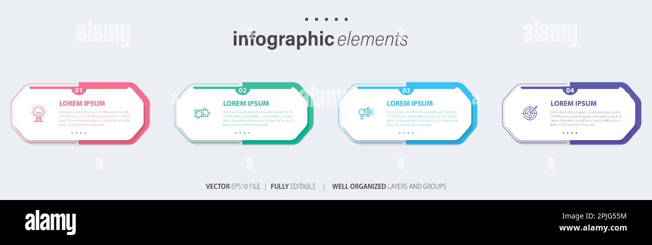 Business infographic elements template design with icons and 4 options ...