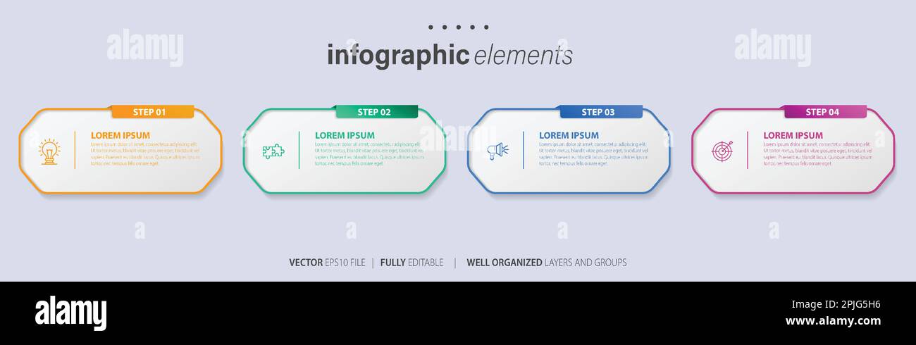 Business infographic elements template design with icons and 4 options ...