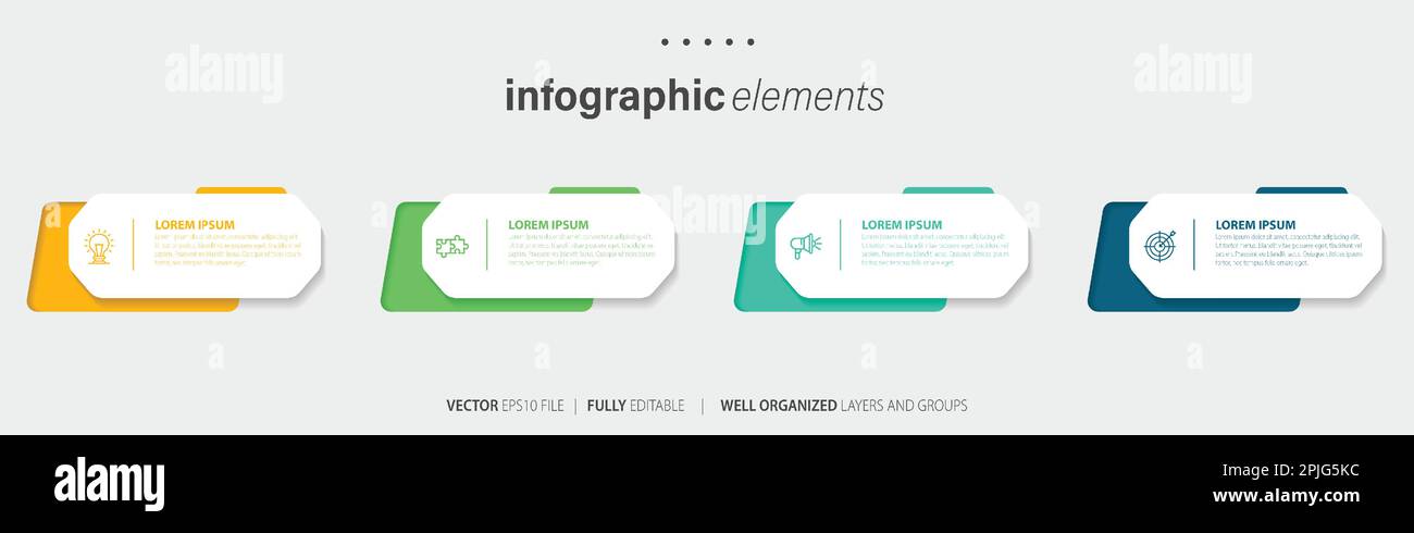 Business infographic elements template design with icons and 4 options or steps. Vector ...