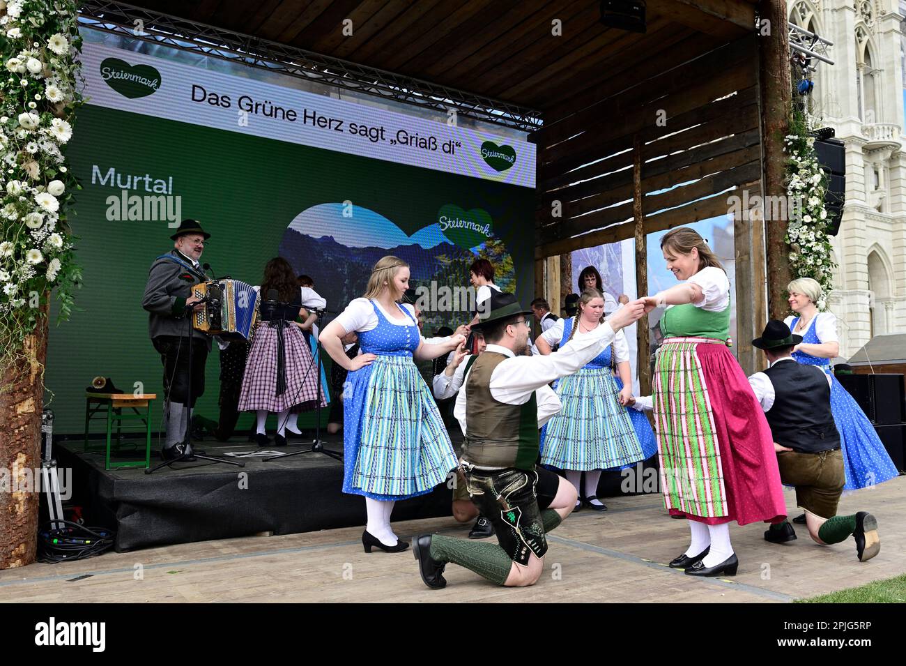 Vienna, Austria. April 02, 2023. Styria village at Vienna City Hall ...