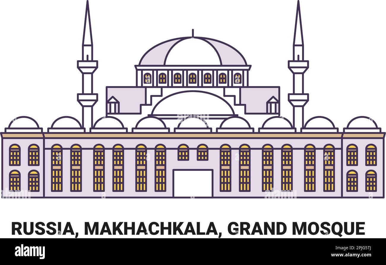 Russia, Makhachkala, Grand Mosque, travel landmark vector illustration ...