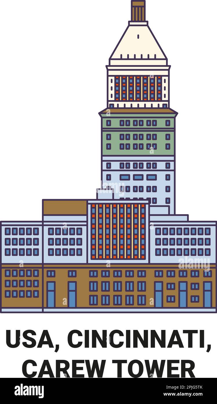 Usa, Cincinnati, Carew Tower travel landmark vector illustration Stock ...