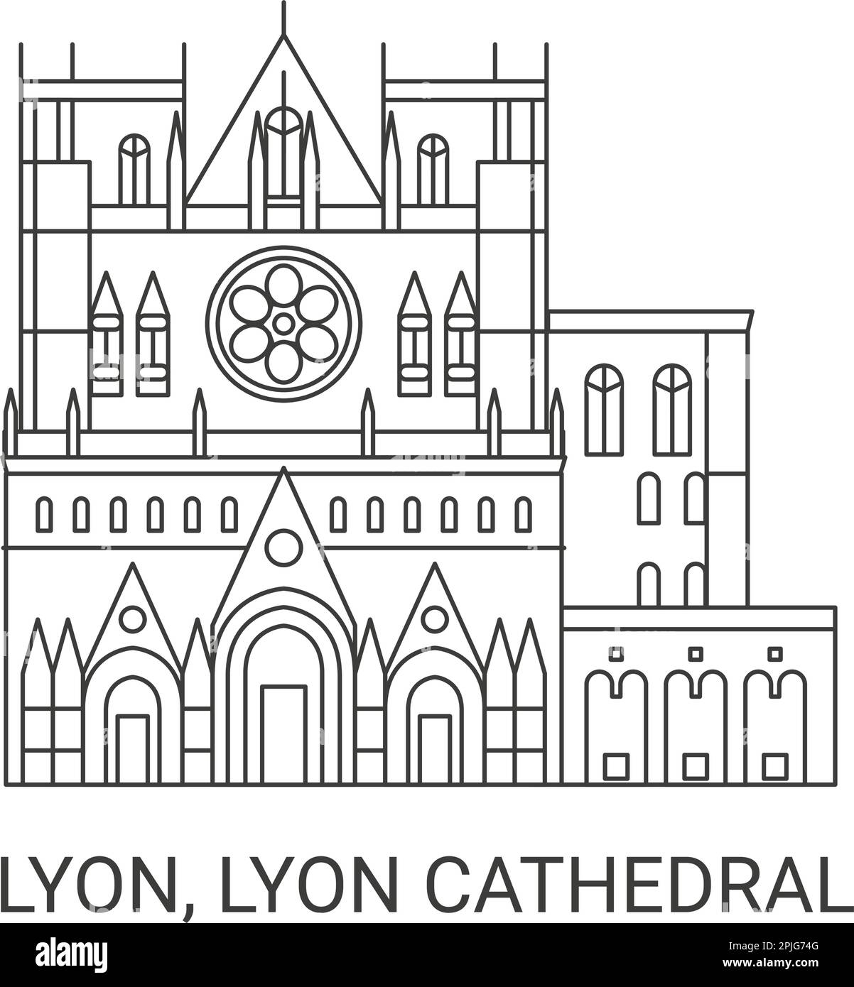 France, Lyon, Lyon Cathedral, travel landmark vector illustration Stock ...