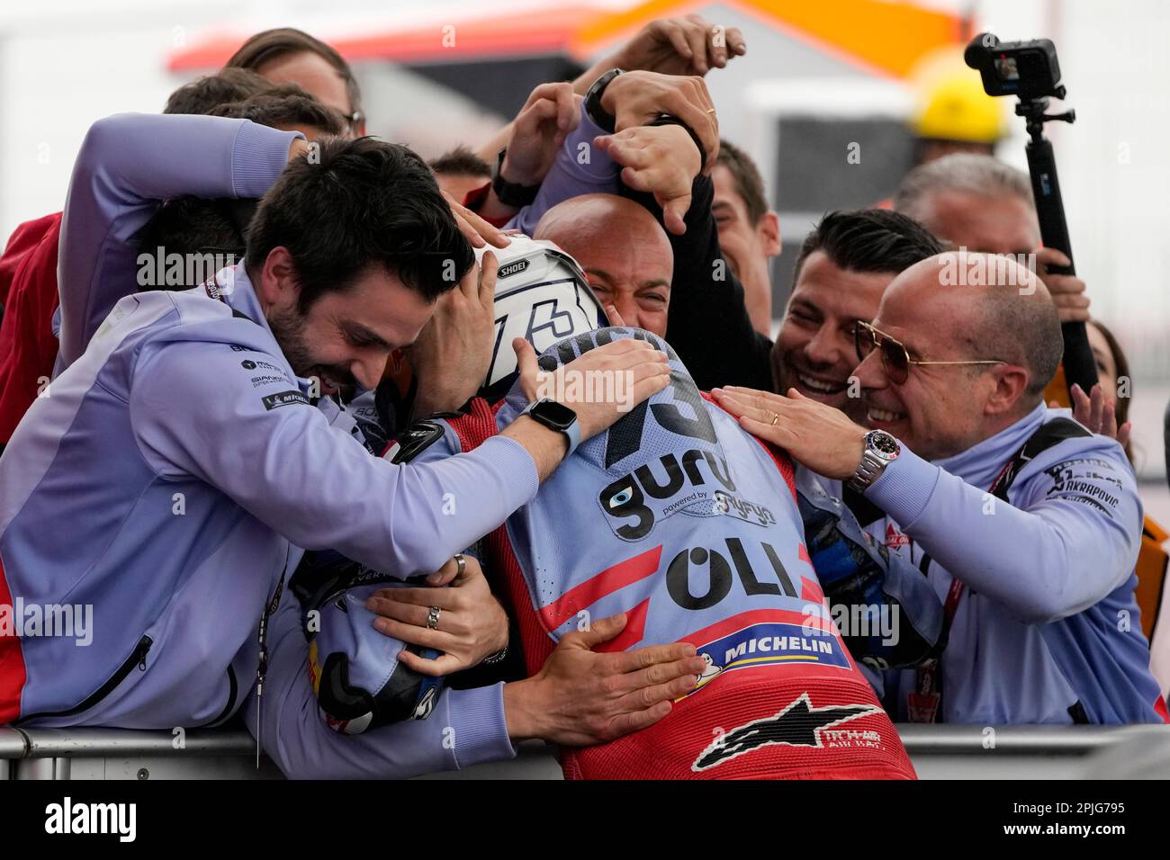 Spanish rider Alex Marquez, of Ducati Gresini Racing, celebrates with ...
