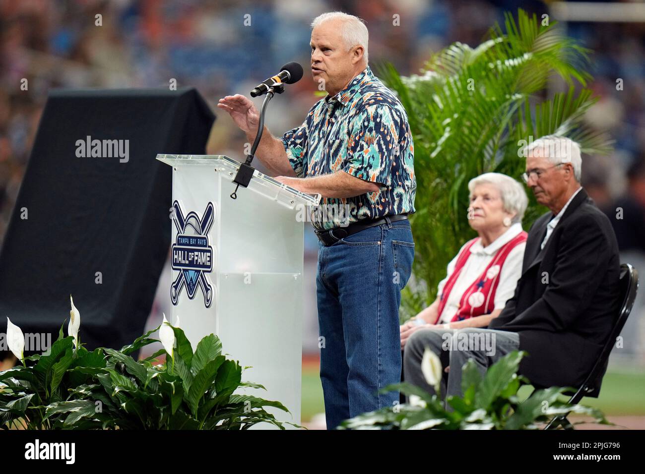 Tom Zimmer, son of the late player and coach Don Zimmer, speaks during ...