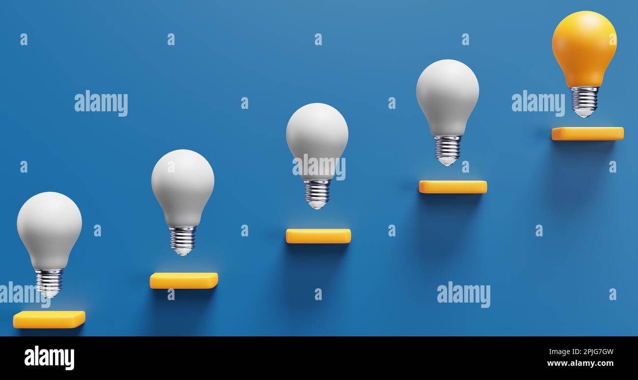 Light bulbs go up the stairs. Ideas growth progress success innovation ...