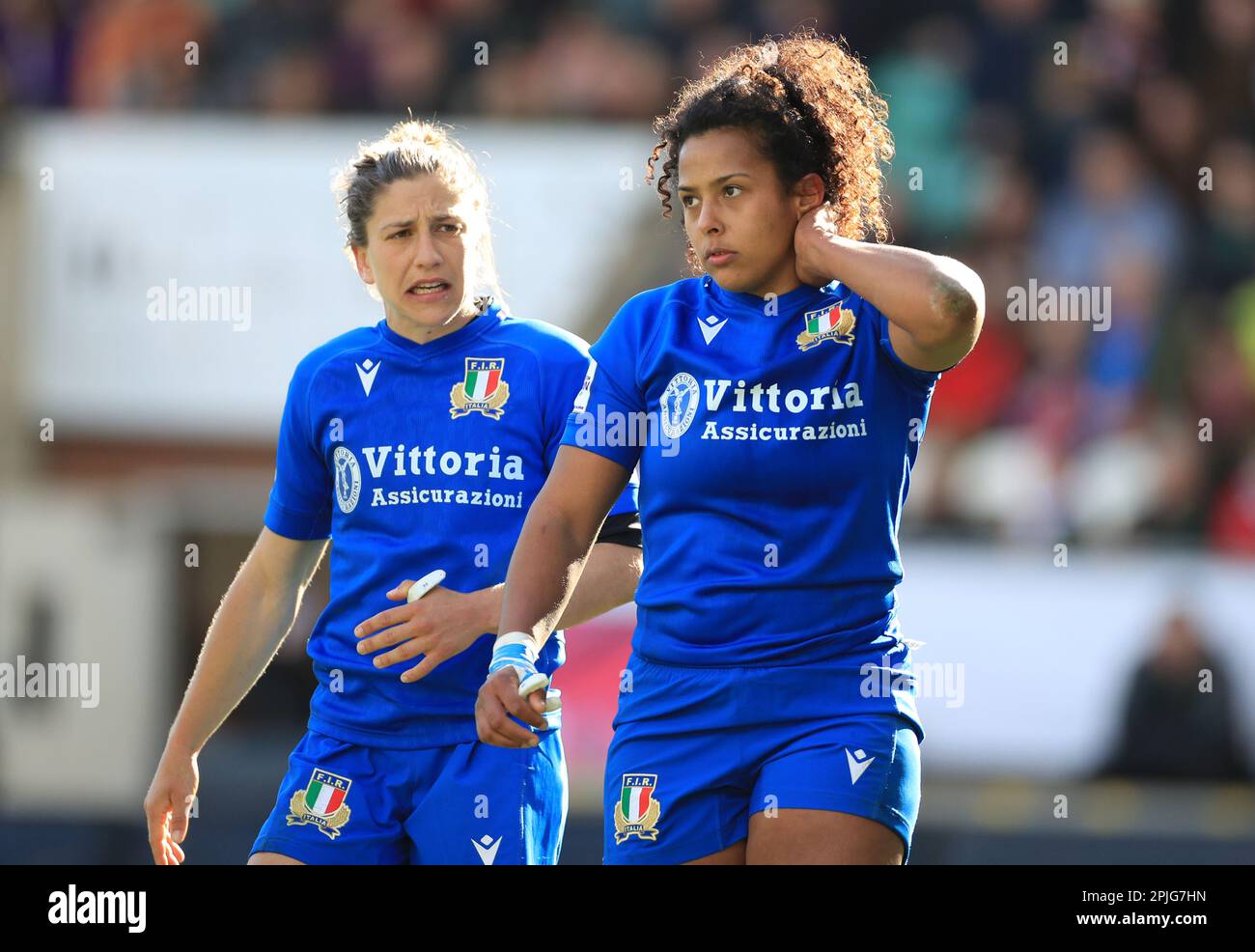 Italy’s Giana Franco (right) and Sofia Stefan react during the TikTok ...