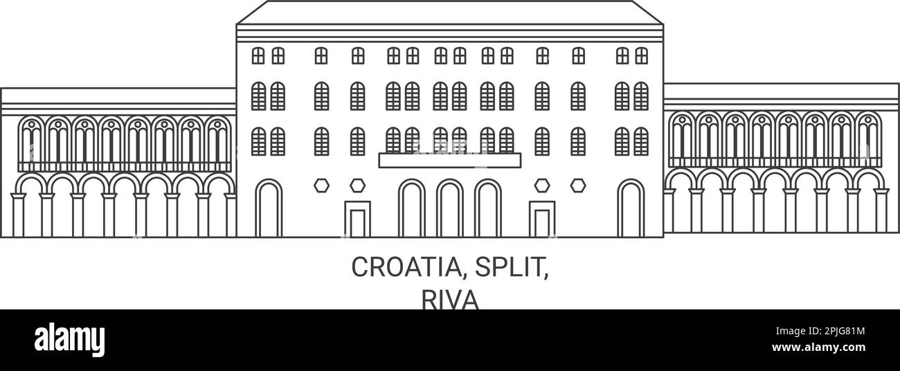 Croatia, Split, Riva travel landmark vector illustration Stock Vector ...