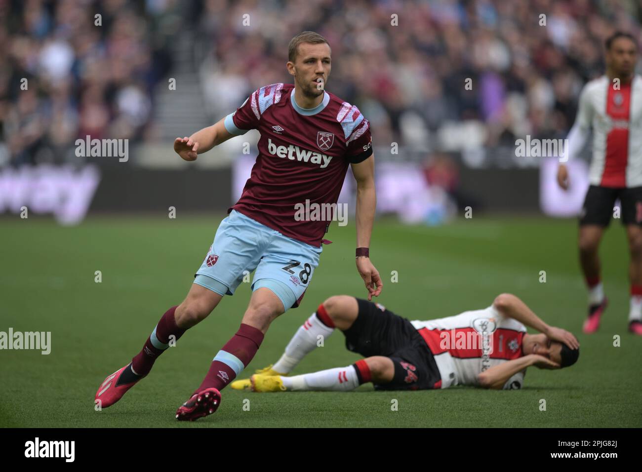 London, UK. 2nd Apr, 2023. Tomas Soucek of West Ham Utd during the West ...