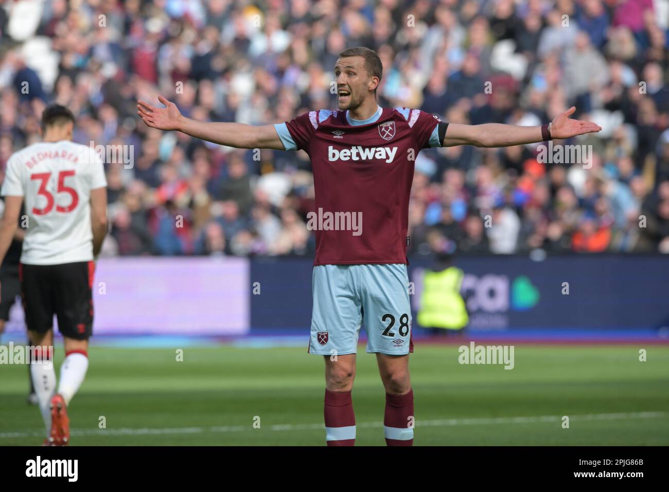 London, UK. 2nd Apr, 2023. Tomas Soucek of West Ham Utd during the West ...