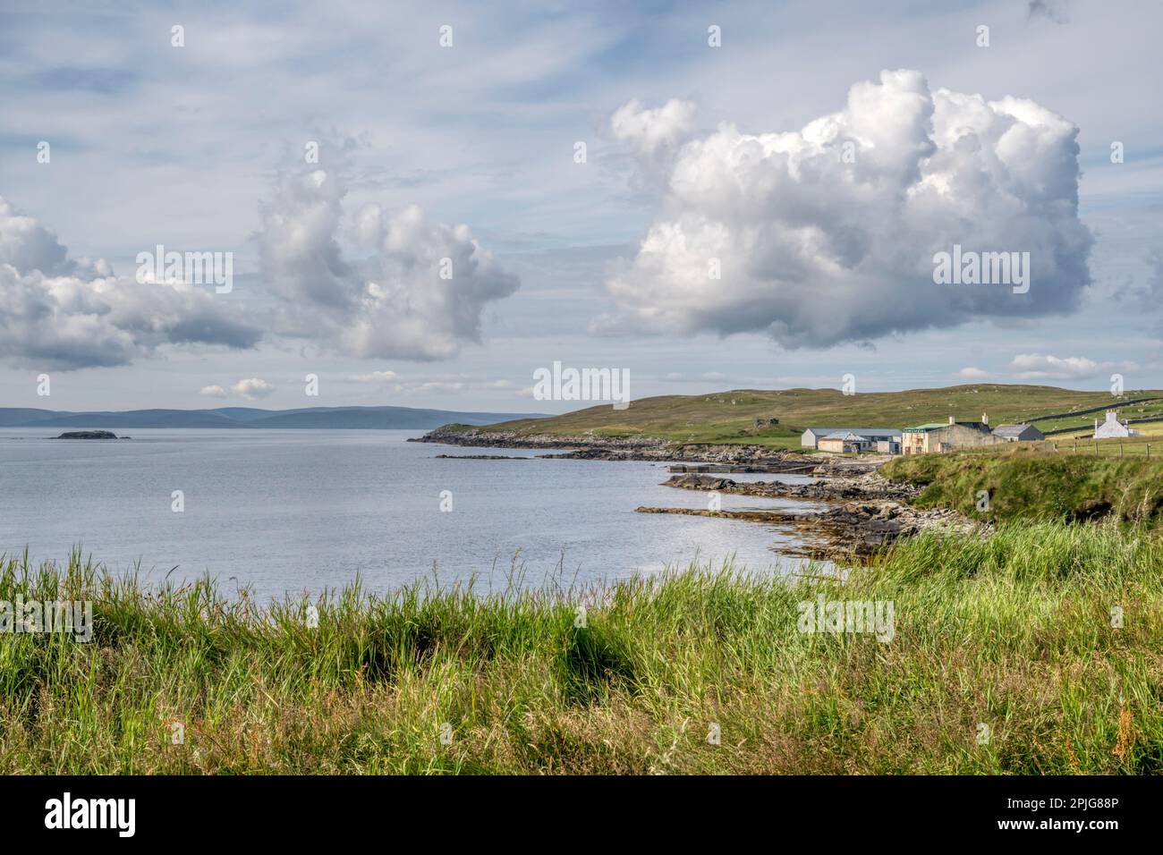 The small settlement of Burravoe at the southern end of the island of ...