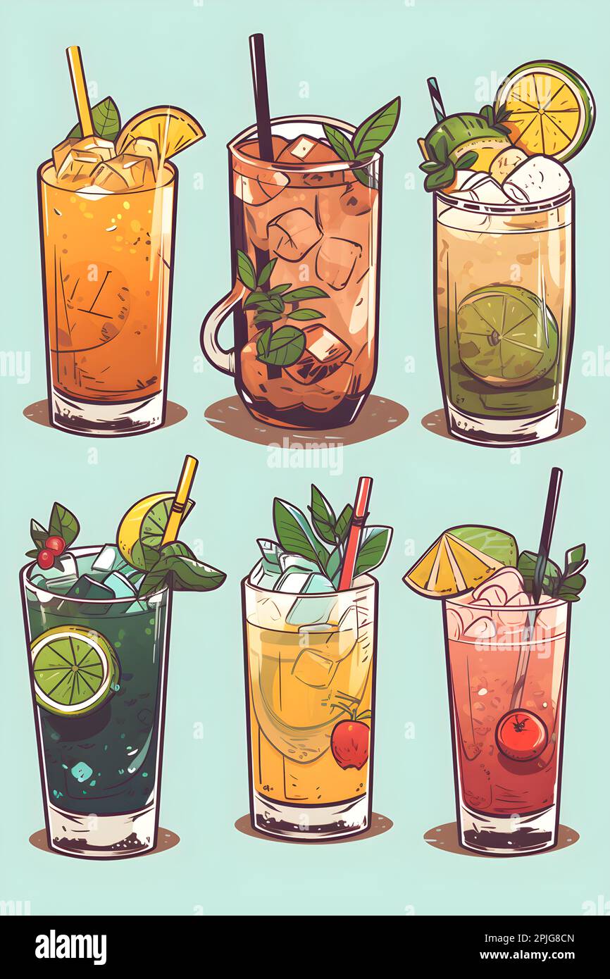 Non alcoholic cold summer cocktail drinks and lemonades in different ...