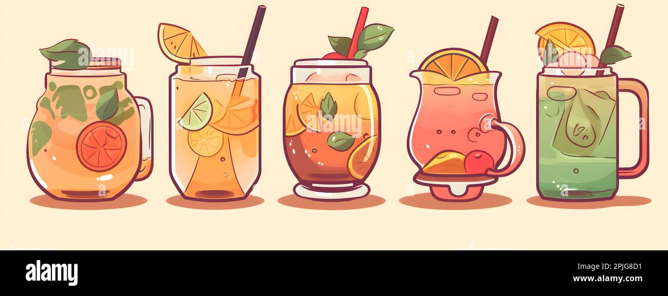 Non alcoholic cold summer cocktail drinks and lemonades in different ...