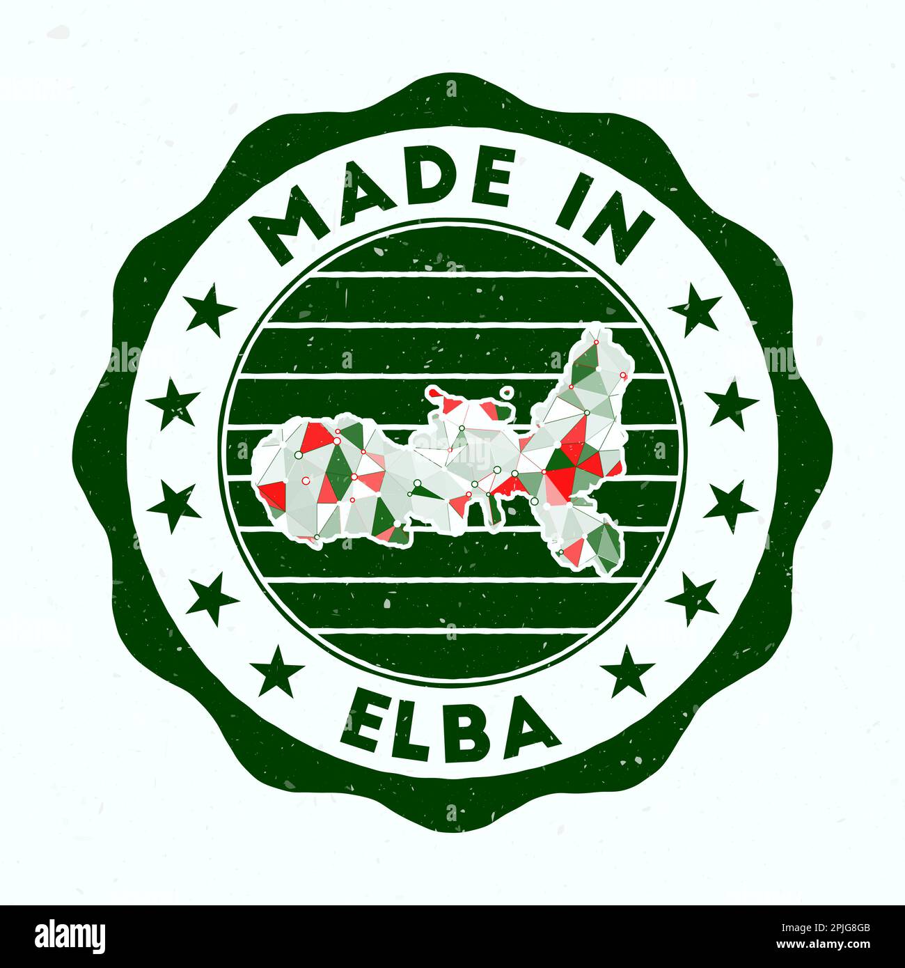 Made in Elba. Island round stamp. Seal of Elba with border shape ...