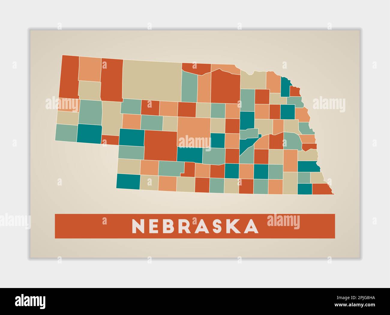 Nebraska poster. Map of the US state with colorful regions. Shape of ...
