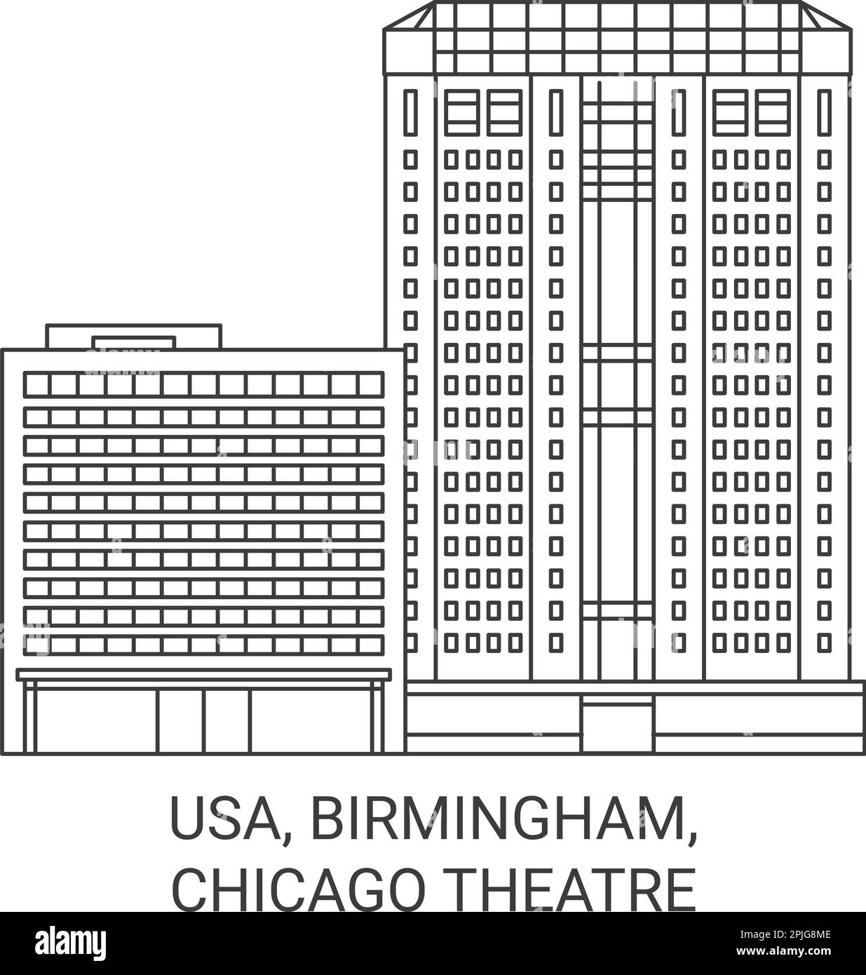 Usa, Birmingham, Chicago Theatre travel landmark vector illustration ...