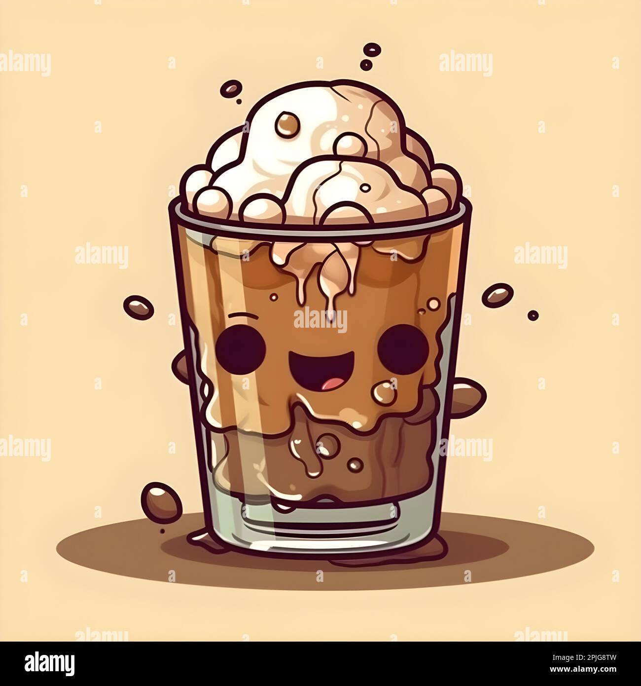 Non alcoholic cold summer ice coffee drink or cold foam in cup. Bright ...