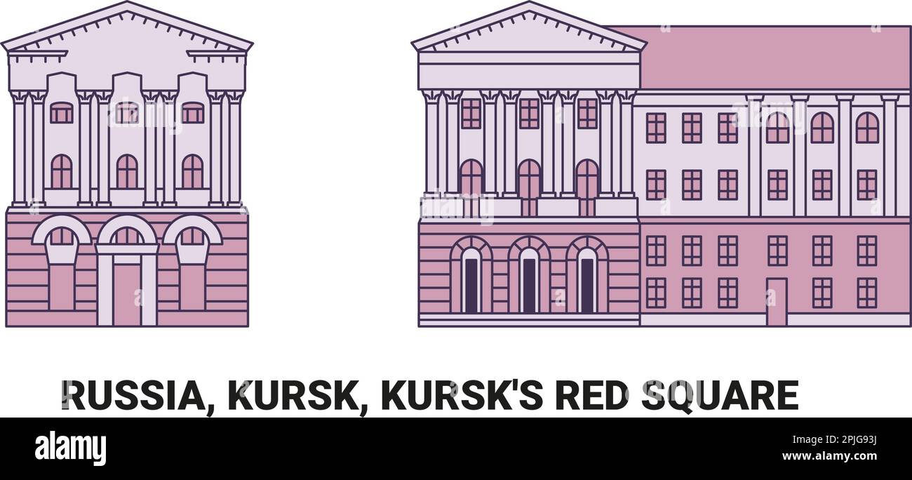 Russia, Kursk, Kursk's Red Square, travel landmark vector illustration ...