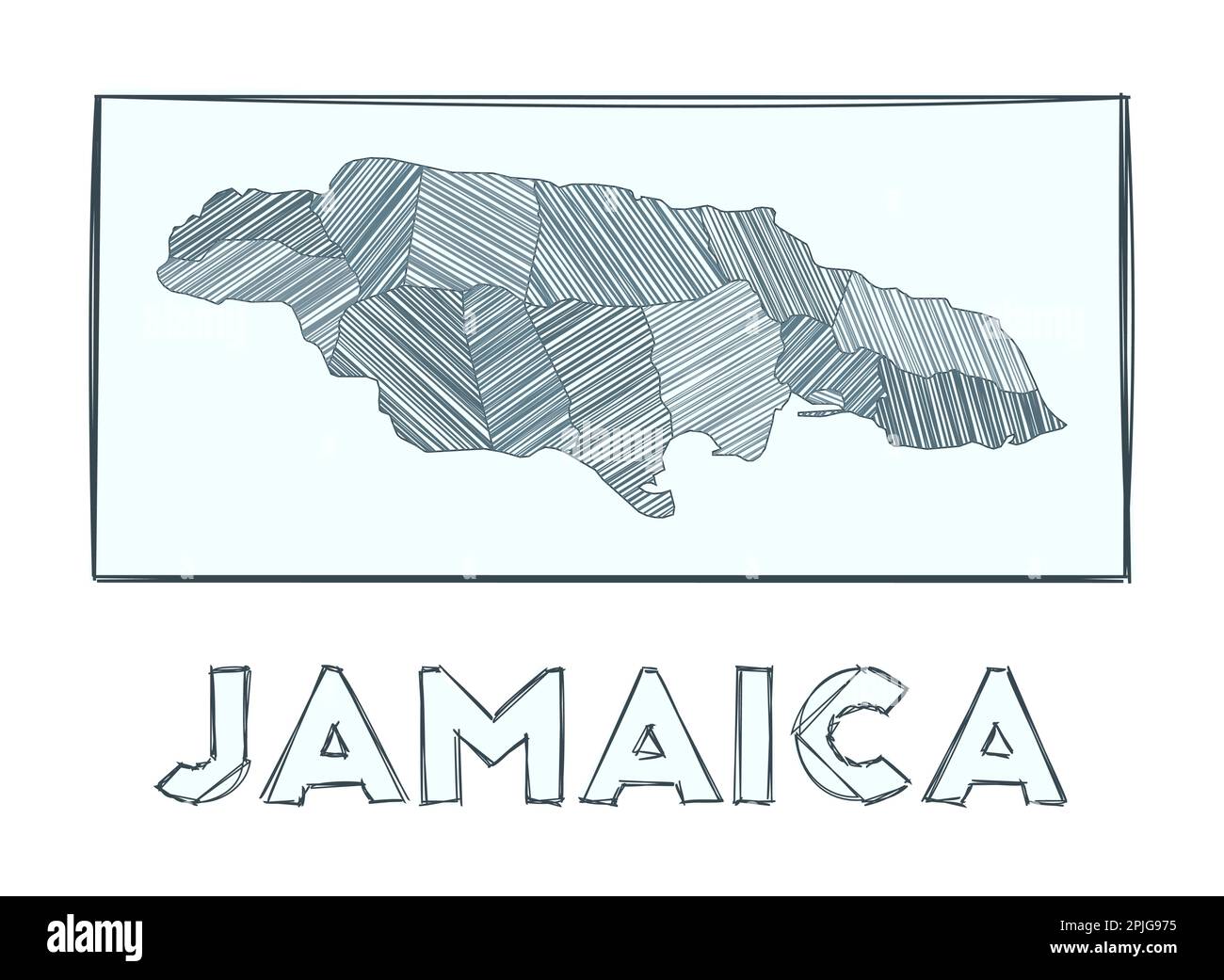 Sketch map of Jamaica. Grayscale hand drawn map of the country. Filled ...