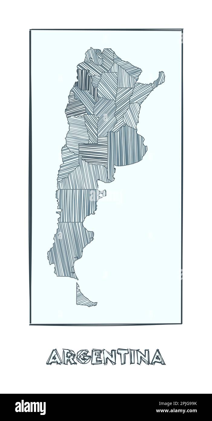 Sketch map of Argentina. Grayscale hand-drawn map of the country ...