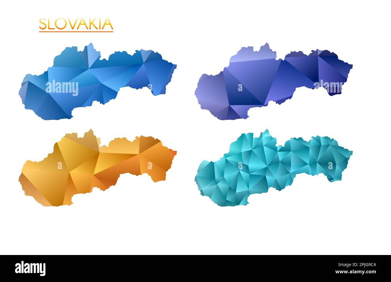 Set of vector polygonal maps of Slovakia. Bright gradient map of ...