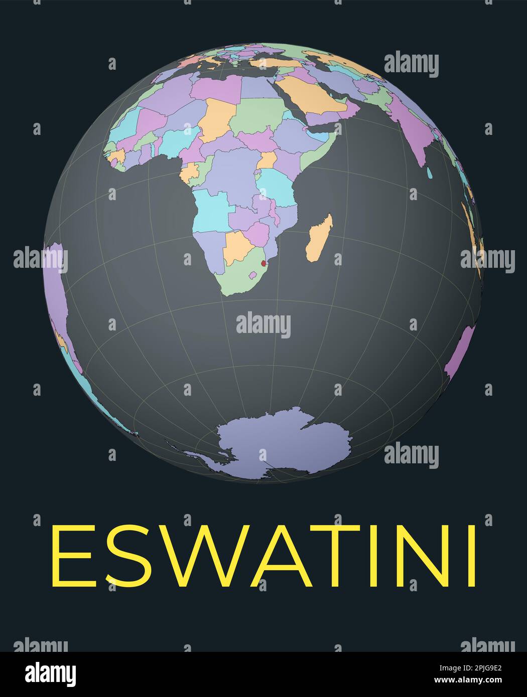 World map centered on Eswatini. Red country highlighted. Satellite ...