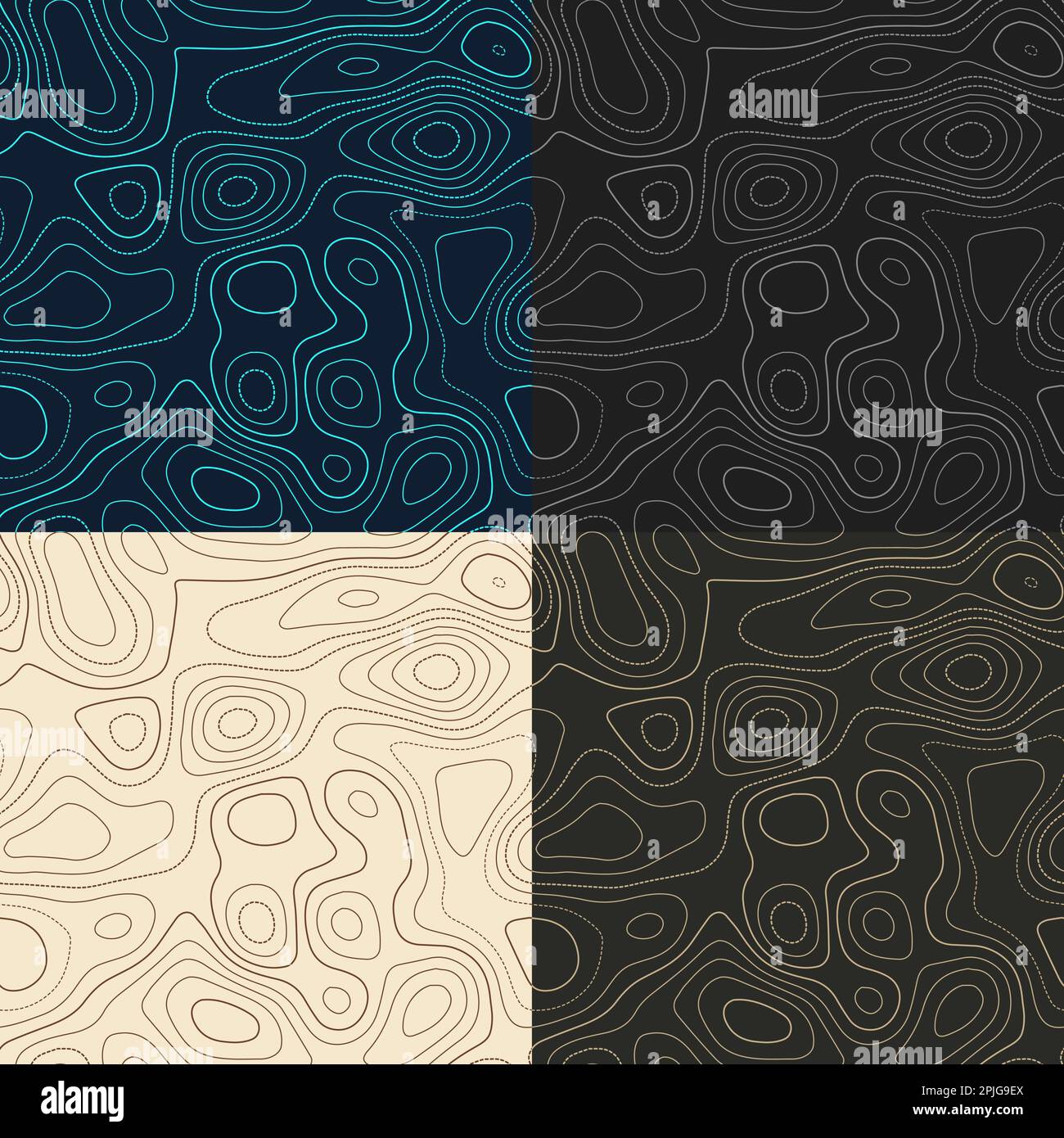 Topography patterns. Seamless elevation map tiles. Authentic isoline ...