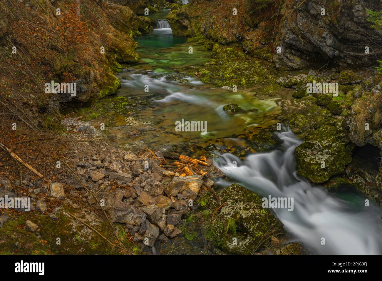 Sum waterfall on Radovna river in spring color fresh north Slovenia ...