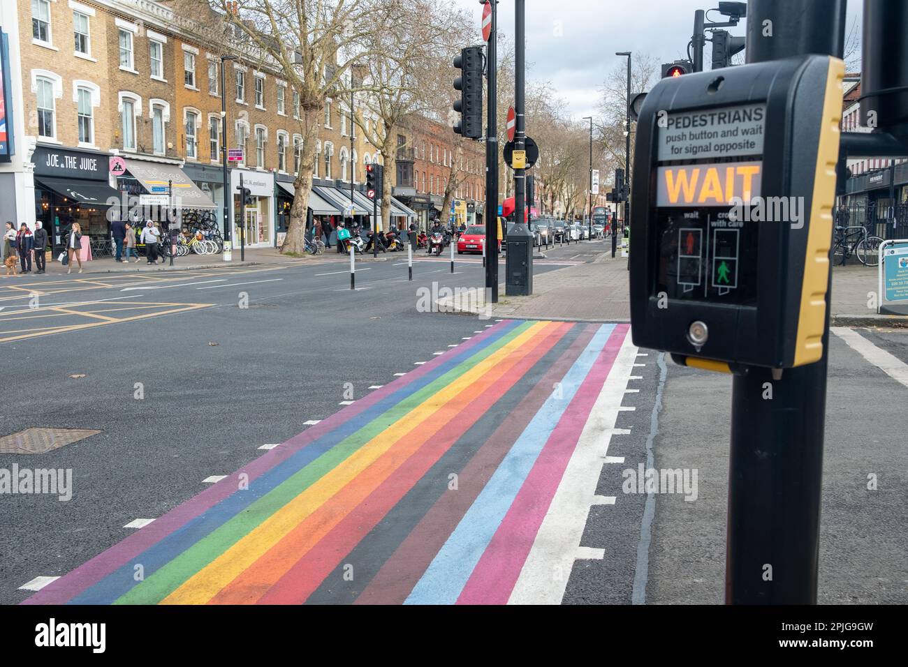 London- February 2023: Rainbow road crossings on Chiswick High Road new ...
