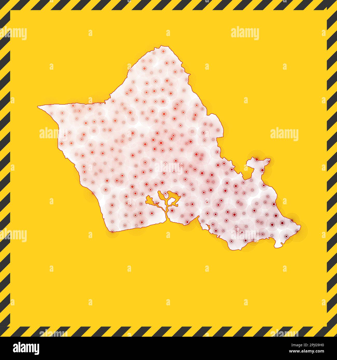 Oahu closed - virus danger sign. Lockdown island icon. Black striped ...