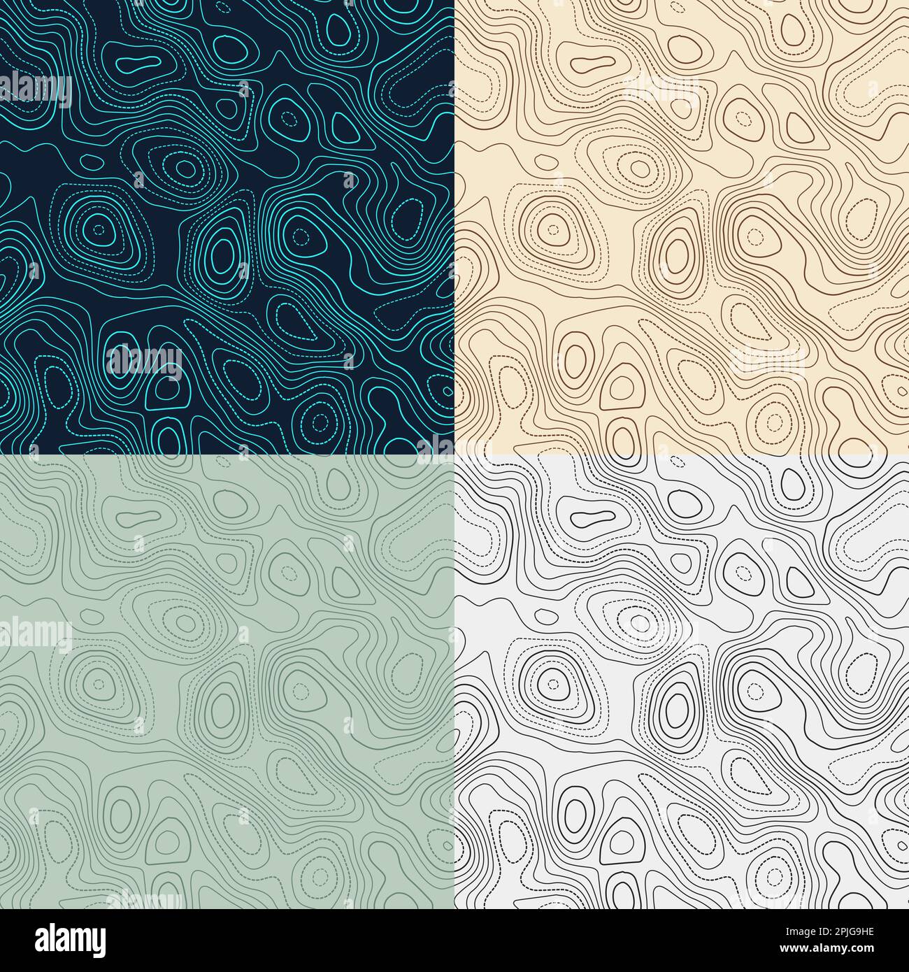 Topography patterns. Seamless elevation map tiles. Artistic isoline ...