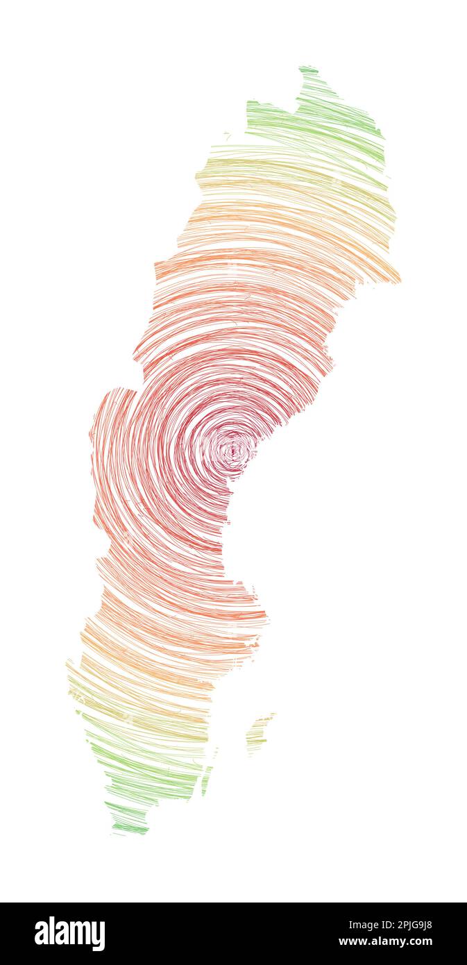 Sweden map filled with concentric circles. Sketch style circles in the ...