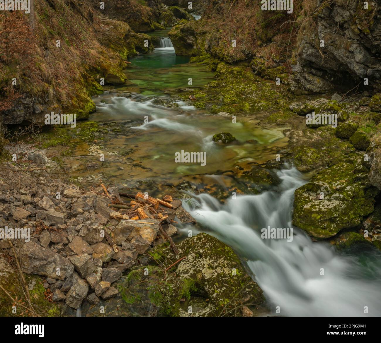 Sum waterfall on Radovna river in spring color fresh north Slovenia ...