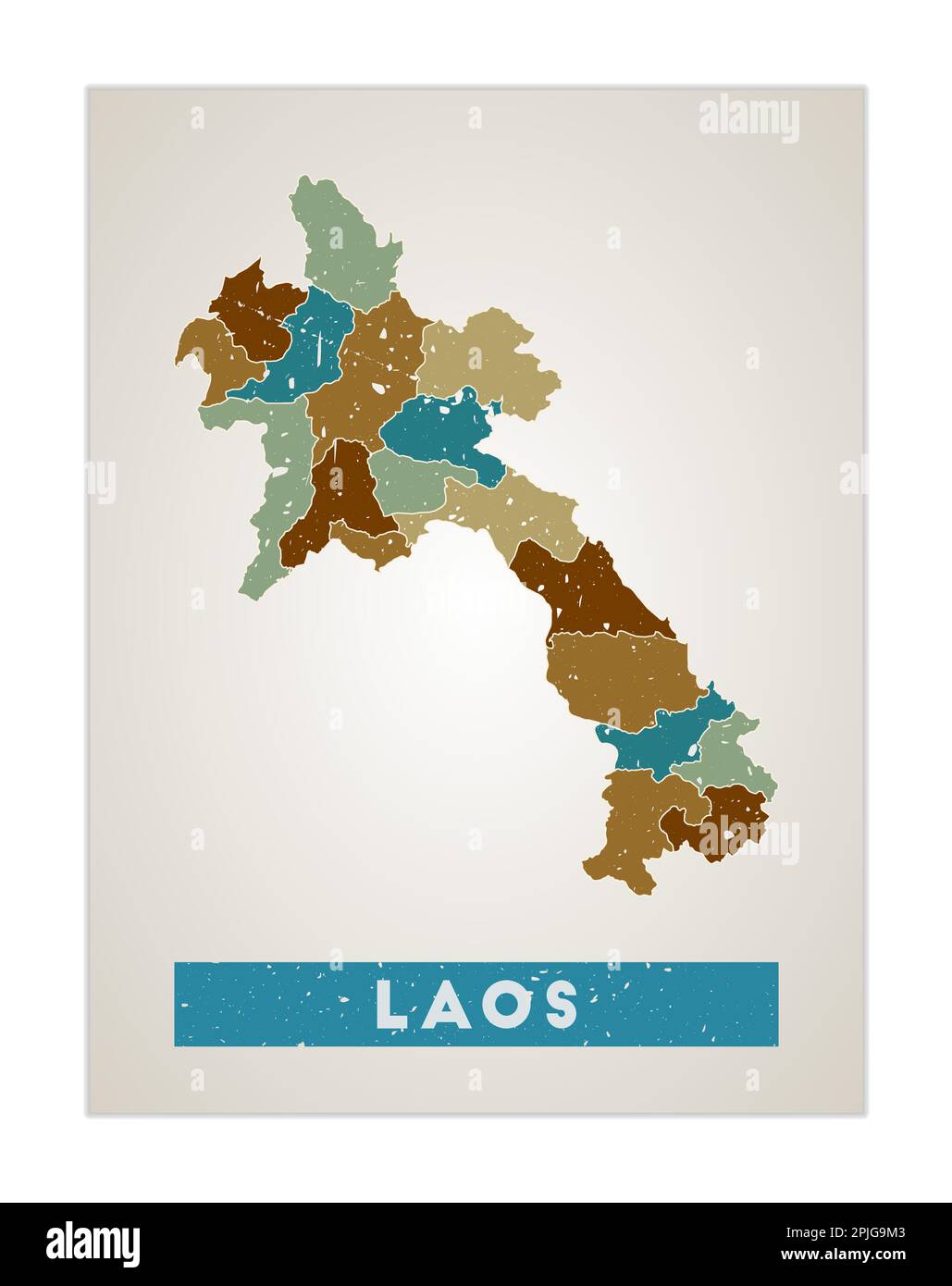 Laos map. Country poster with regions. Old grunge texture. Shape of ...