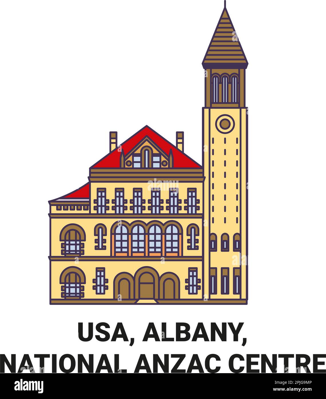 Usa, Albany, National Anzac Centre travel landmark vector illustration ...