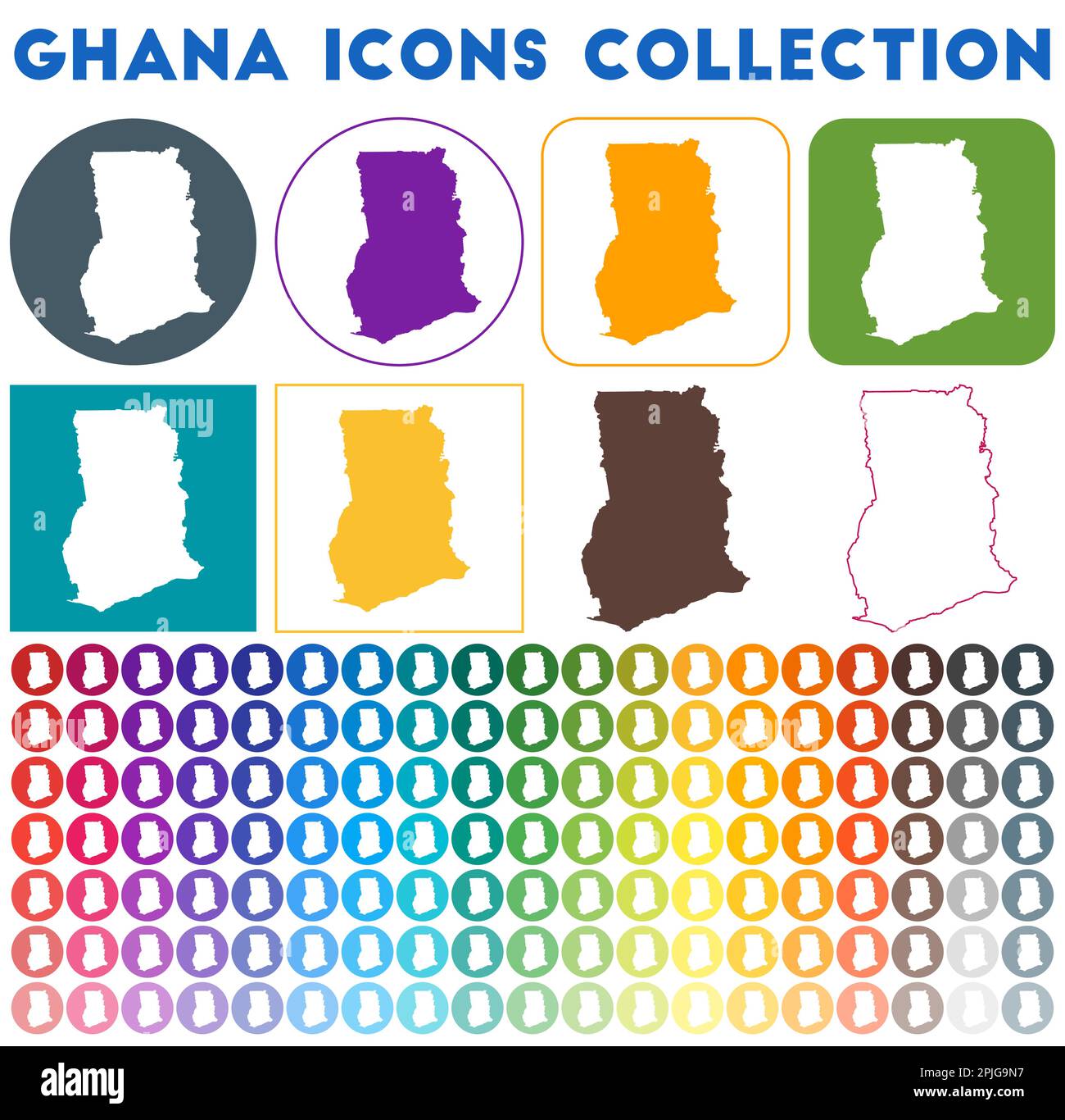 Ghana icons collection. Bright colorful trendy map icons. Modern Ghana ...