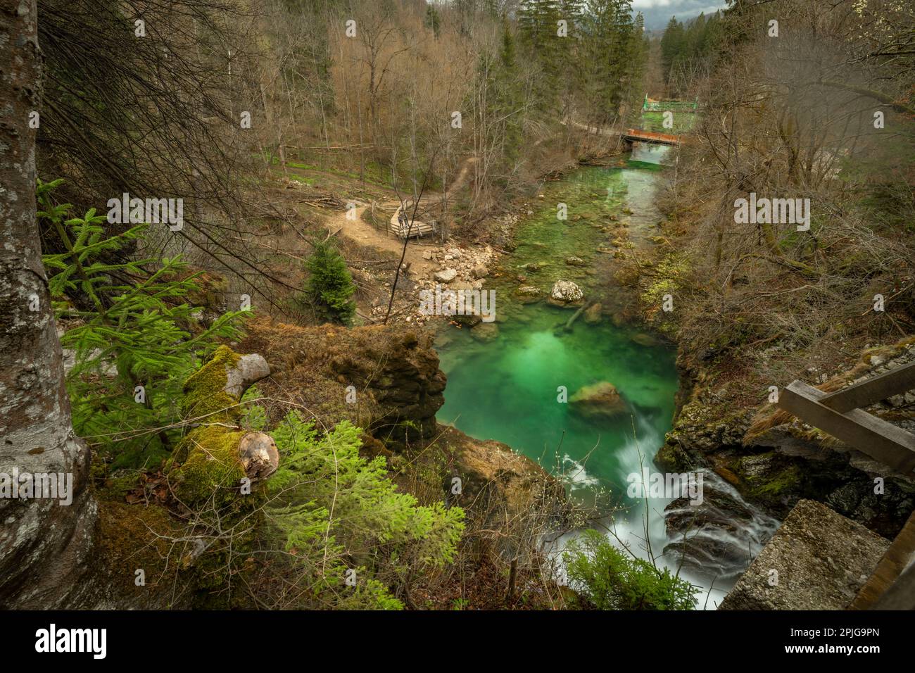 Sum waterfall on Radovna river in spring color fresh north Slovenia ...