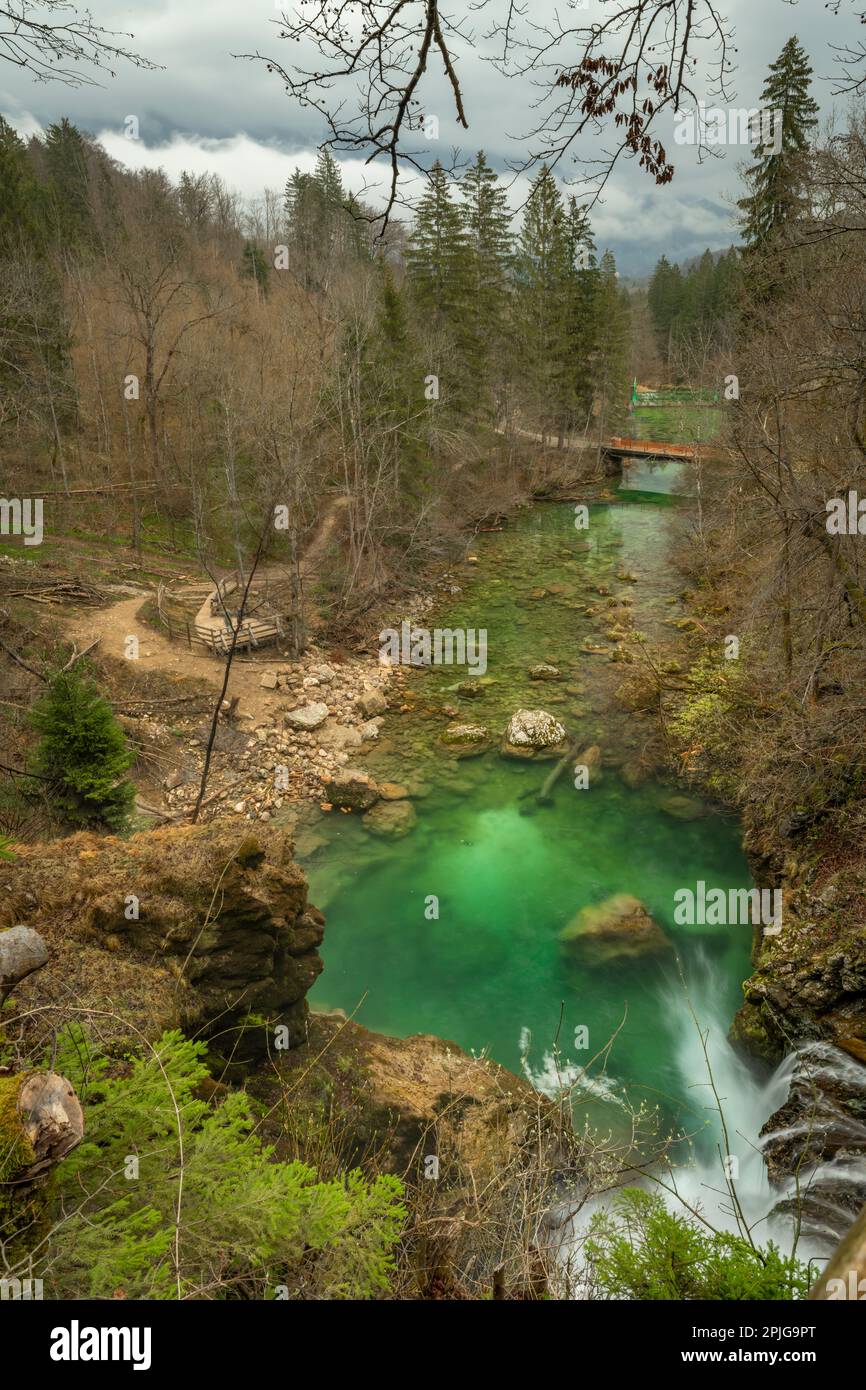 Sum waterfall on Radovna river in spring color fresh north Slovenia ...