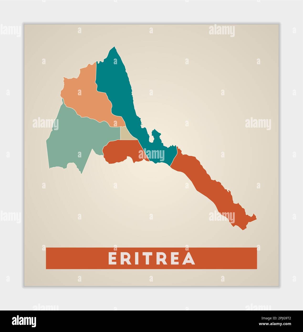 Eritrea poster. Map of the country with colorful regions. Shape of ...