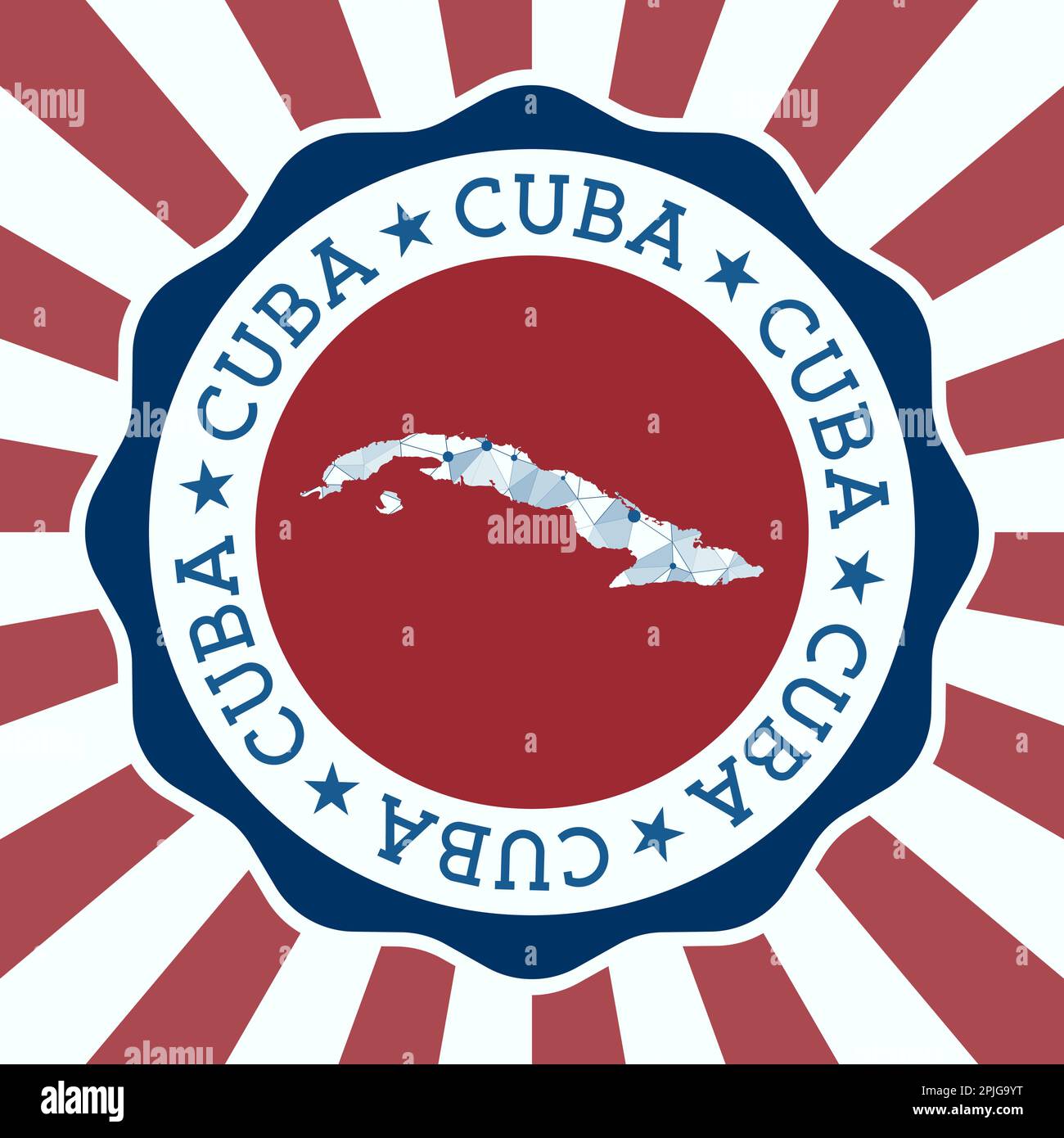 Cuba Badge. Round logo of country with triangular mesh map and radial ...