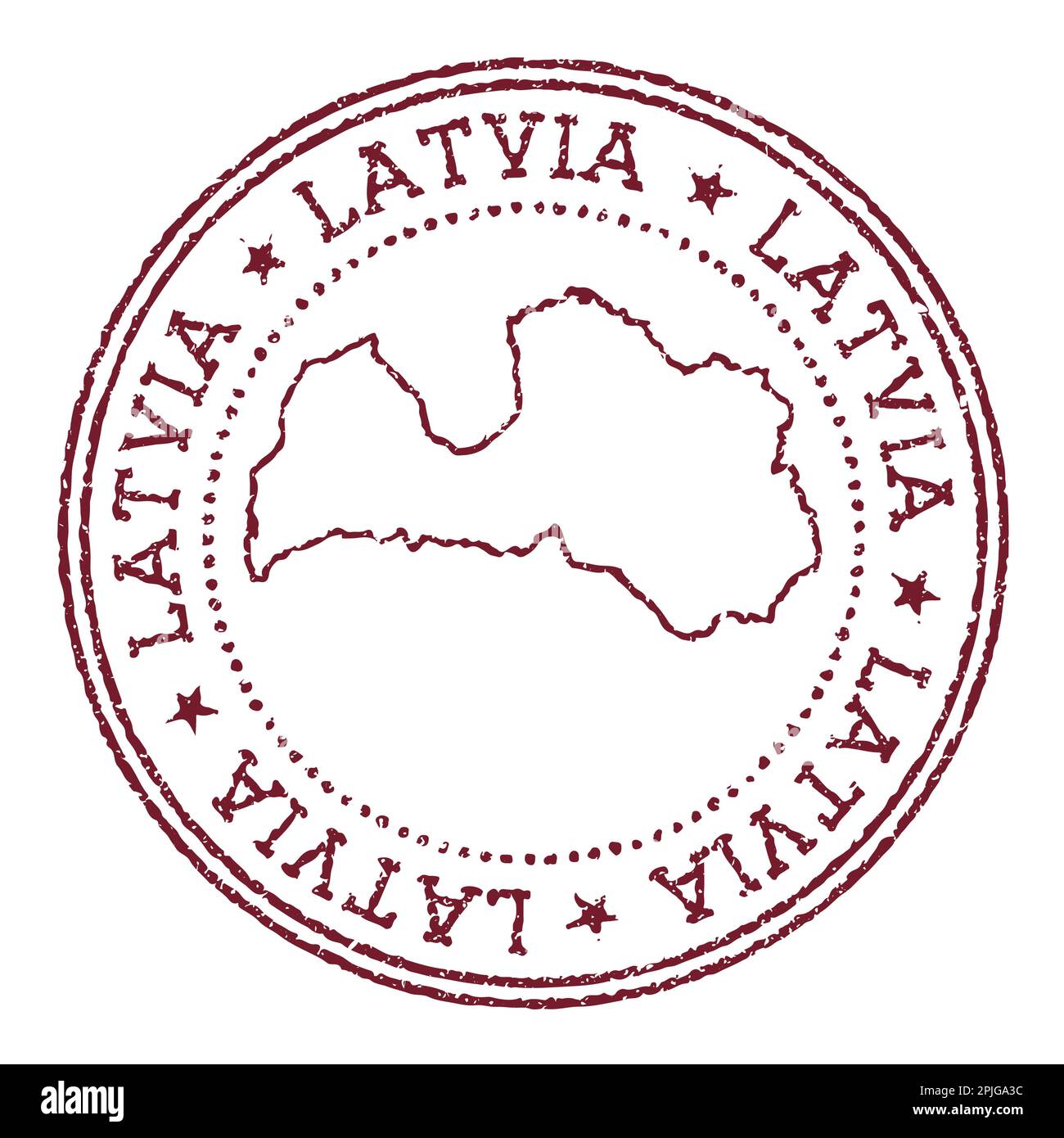 Latvia round rubber stamp with country map. Vintage red passport stamp with circular text and ...