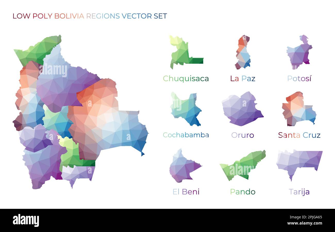 Bolivian low poly regions. Polygonal map of Bolivia with regions. Geometric maps for your design ...