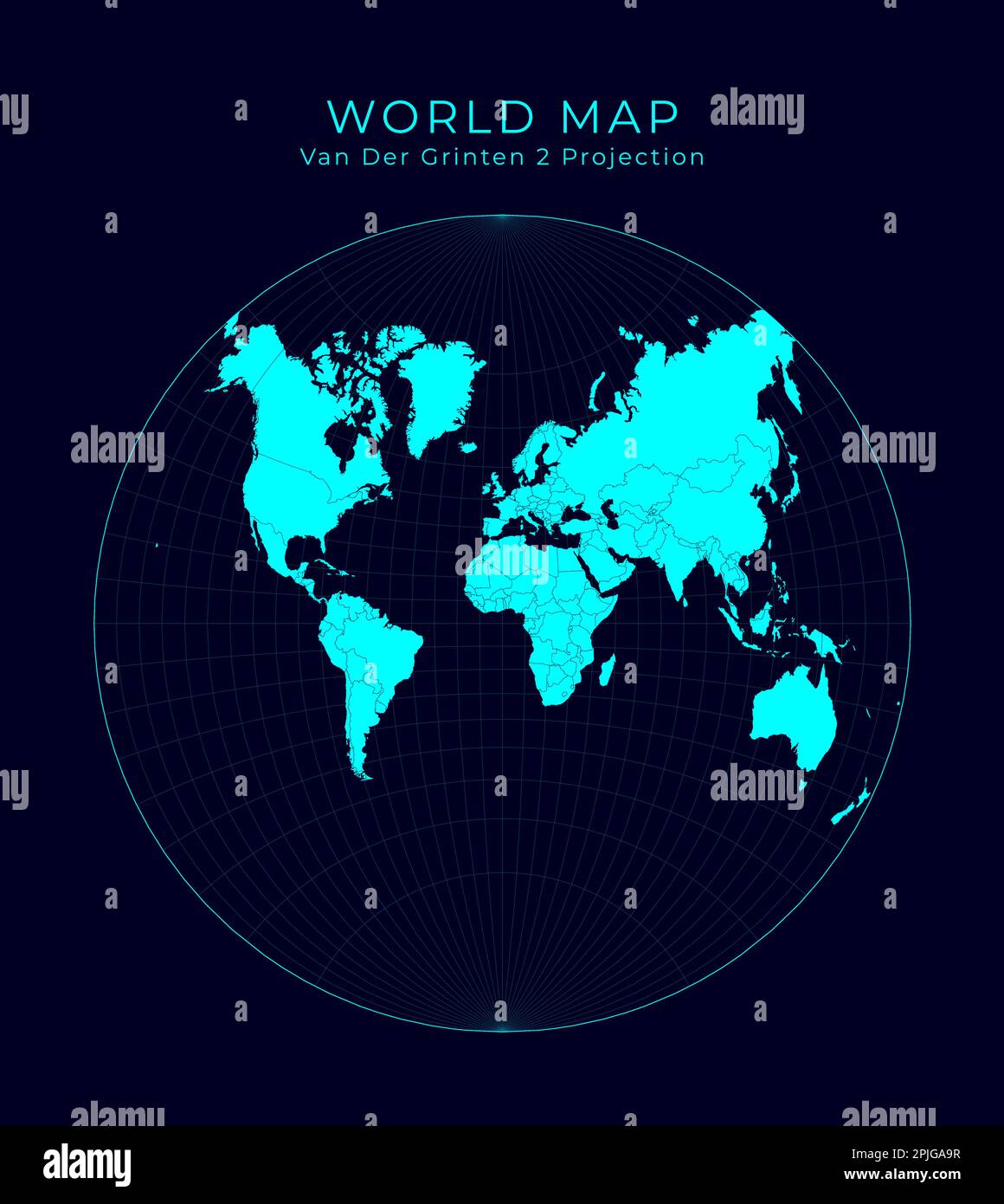 Map of the World. Van der Grinten II projection. Futuristic infographic ...
