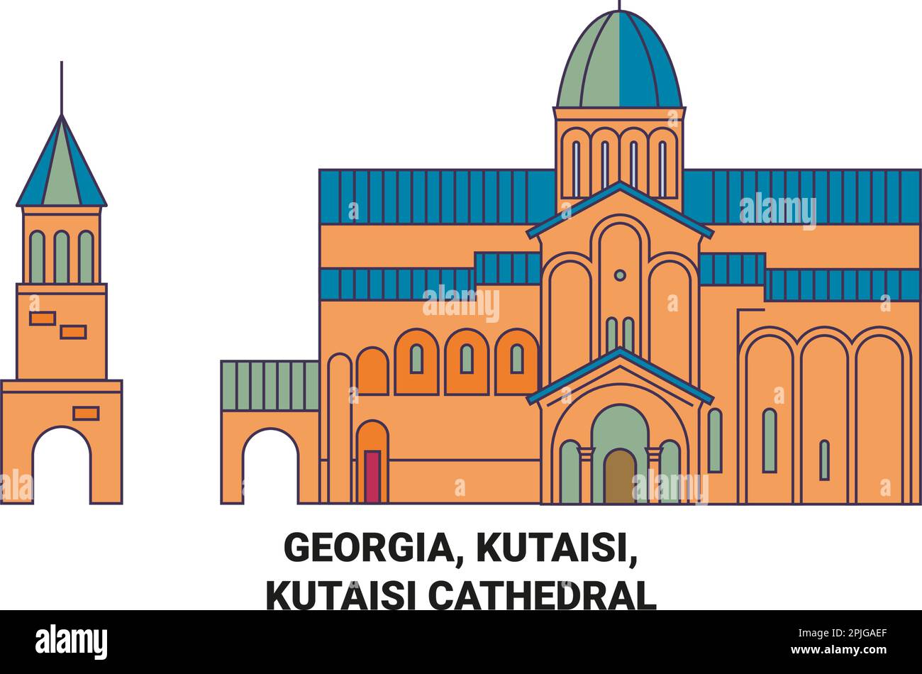 Georgia, Kutaisi, Kutaisi Cathedral travel landmark vector illustration ...
