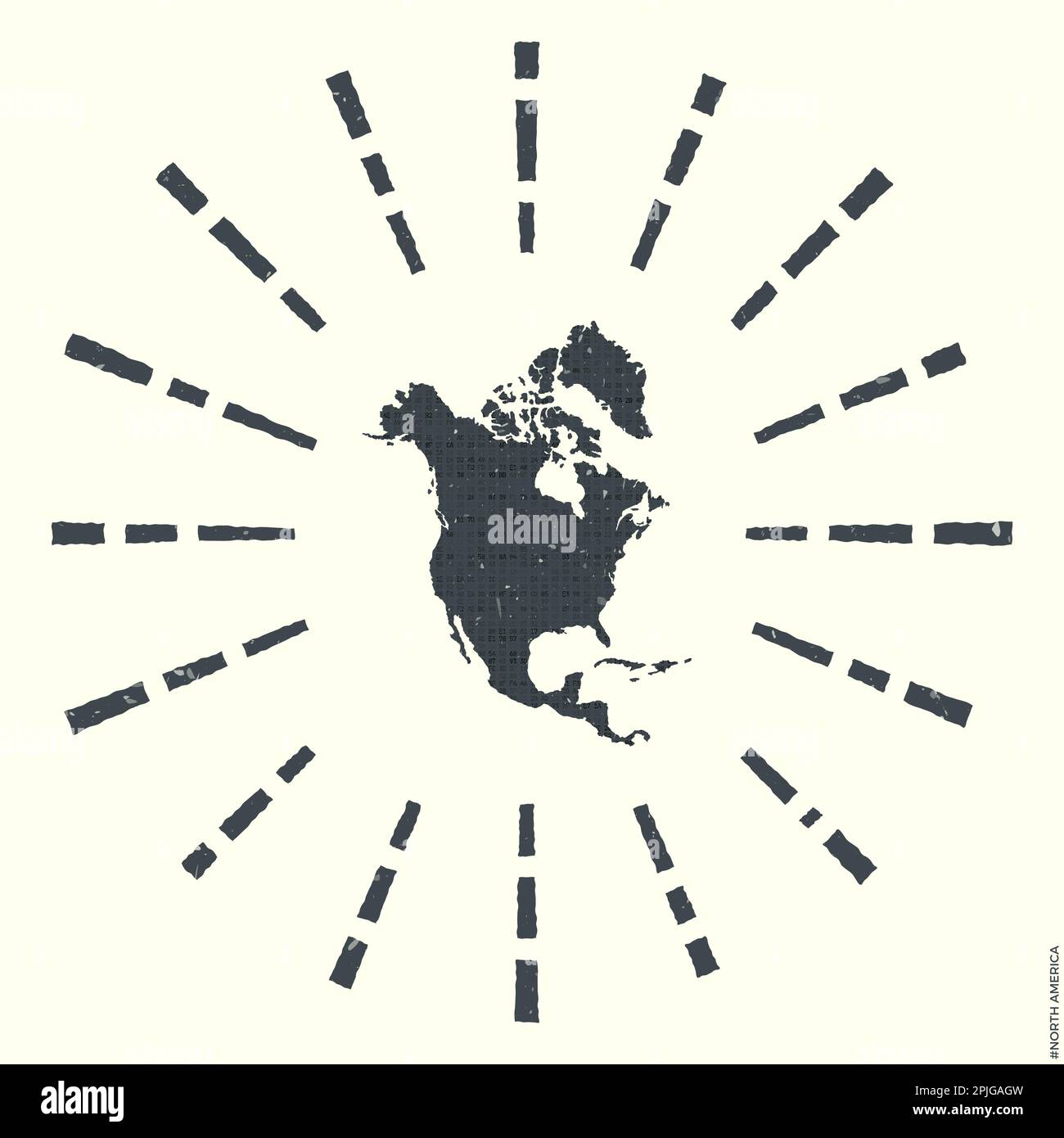 North America Logo. Grunge sunburst poster with map of the continent ...